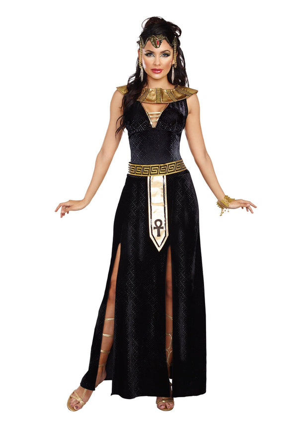 Black & Gold Cleopatra Costume – Elegant Egyptian Queen Velvet Gown ...