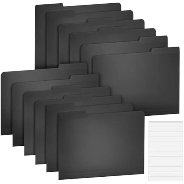 Black File Folders – 12-Pack Letter Size Plastic 3-Tab File Folders for ...